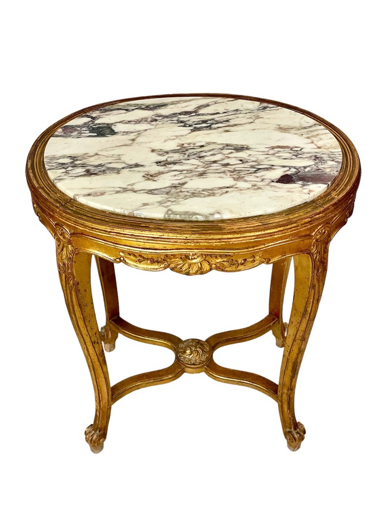 French 19th Century Gilded Center Table with Marble Top For Sale at 1stDibs