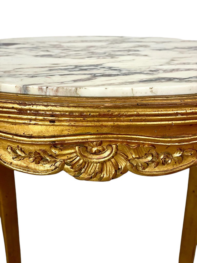 French 19th Century Gilded Center Table with Marble Top For Sale at 1stDibs