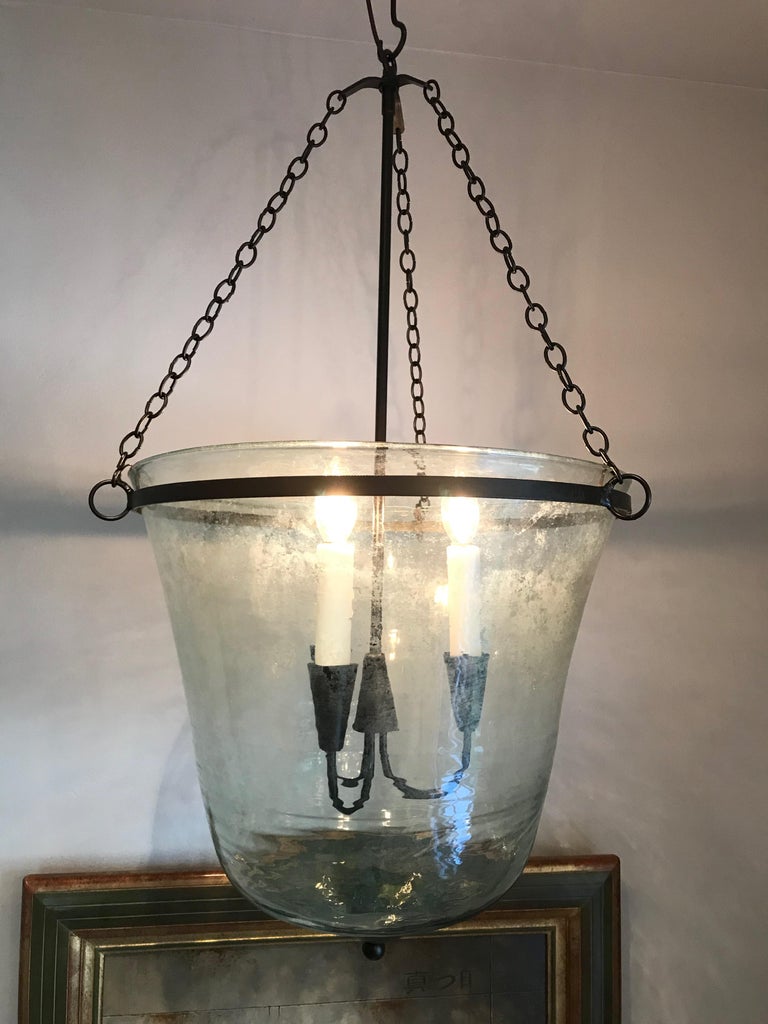 French 19th Century Hand Blown Glass Bell Cloche Hanging Light at ...