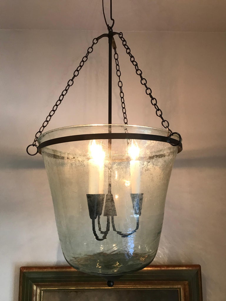 French 19th Century Hand Blown Glass Bell Cloche Hanging Light at ...