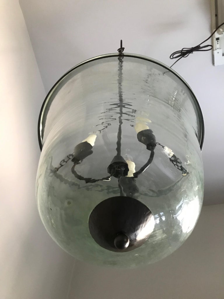 French 19th Century Hand Blown Glass Bell Cloche Hanging Light at ...