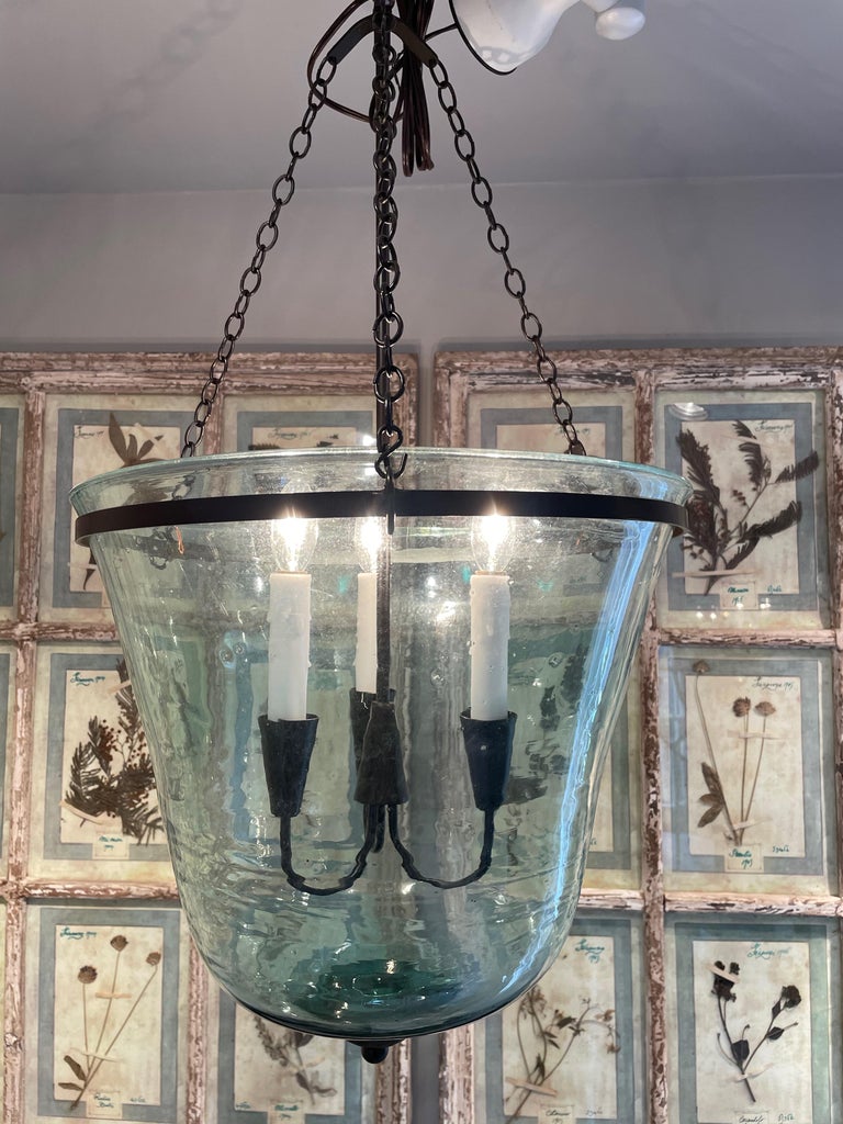 French 19th Century Handblown Glass Bell Cloche Hanging Light at 1stDibs