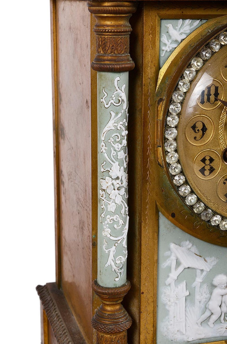 French 19th Century Jasper Porcelain + Enamel Clock Set For Sale at 1stDibs