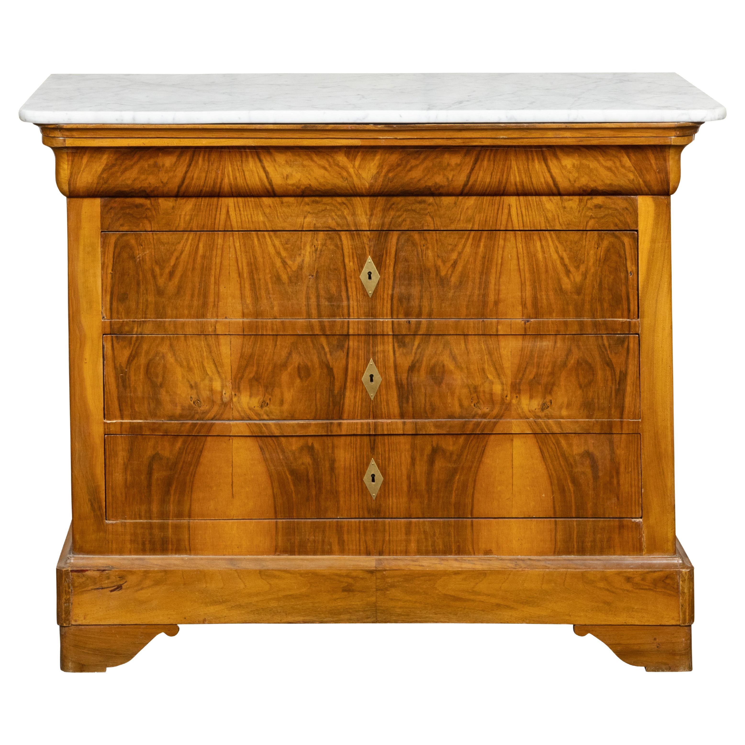 French 19th Century Walnut Three-Drawer Commode with Grey Marble Top ...