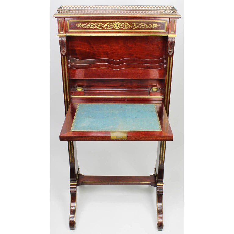 French 19th Century Louis XIV Style Mahogany and Brass Inlay Secretary ...