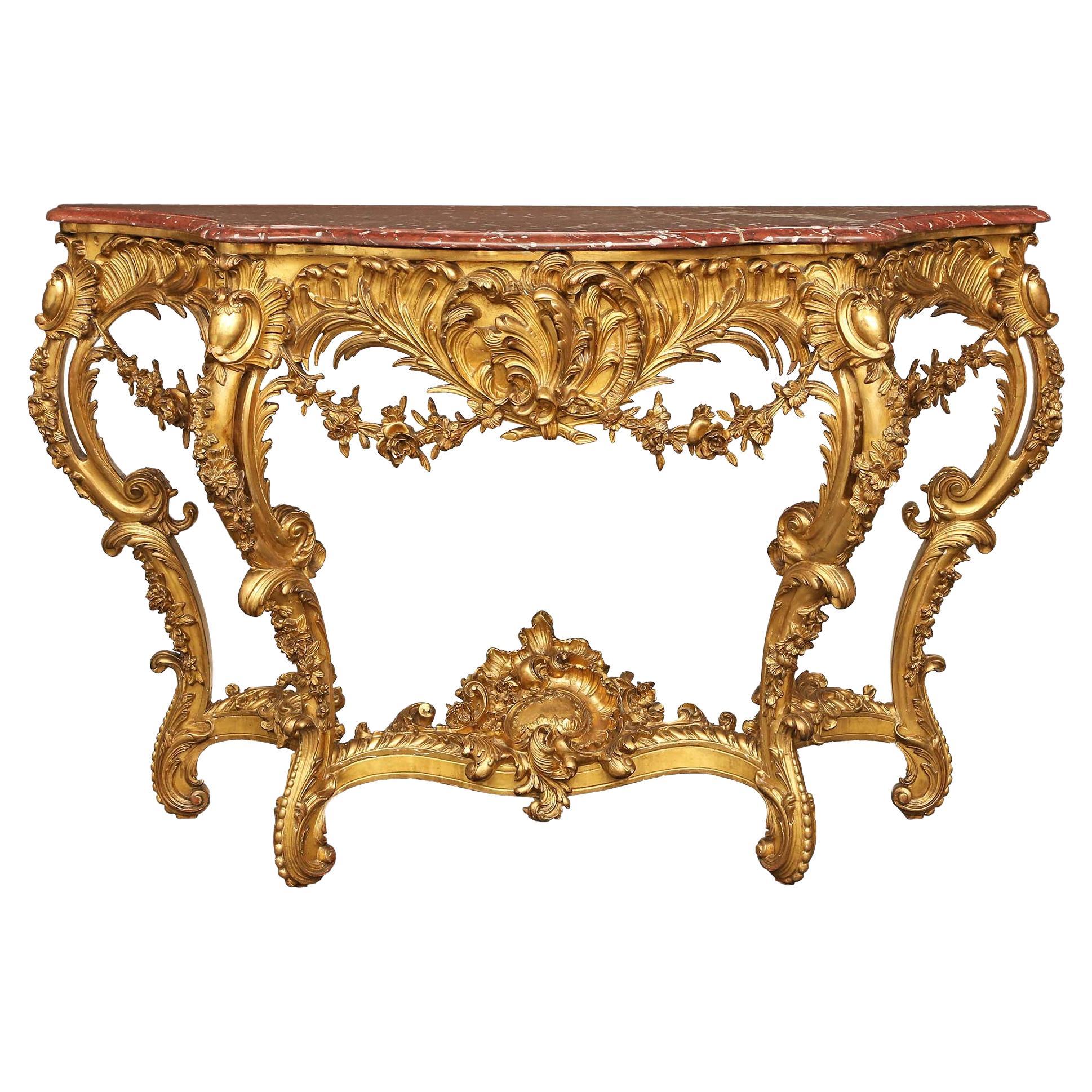 French 19th Century Louis XV St. Giltwood Console with the Original ...