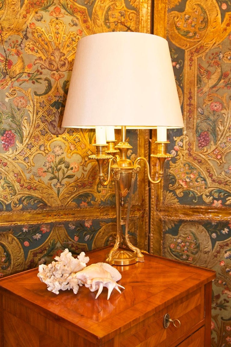 French Louis XVI Egyptian Revival Gilt Bronze 3-Light Table Lamp, ca ...
