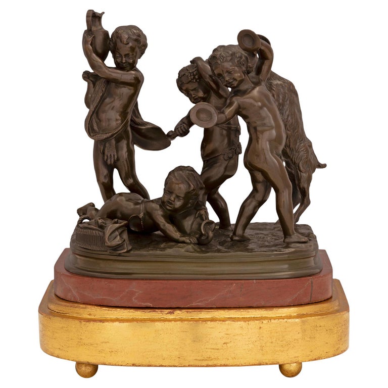 French 19th Century Louis XVI St. Bronze, Giltwood, and Marble Statue ...
