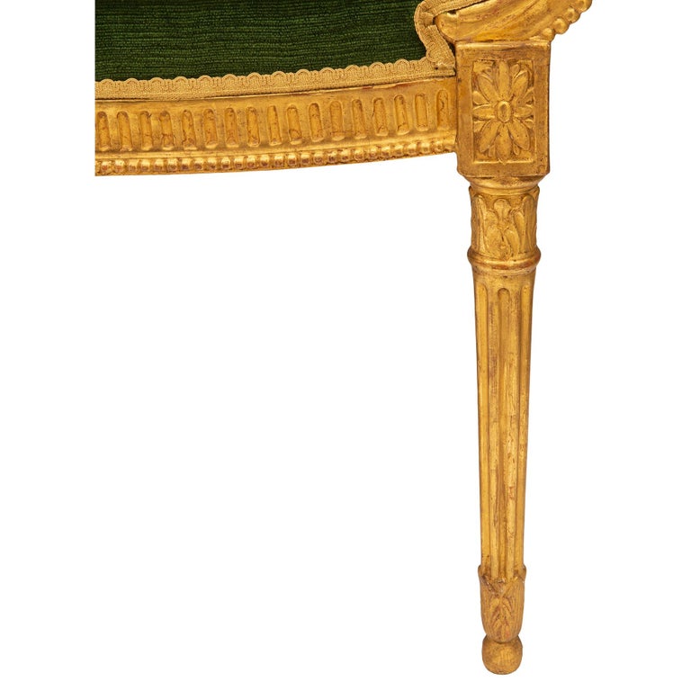 French 19th Century Louis XVI St. Giltwood And Green Velvet Bench For ...
