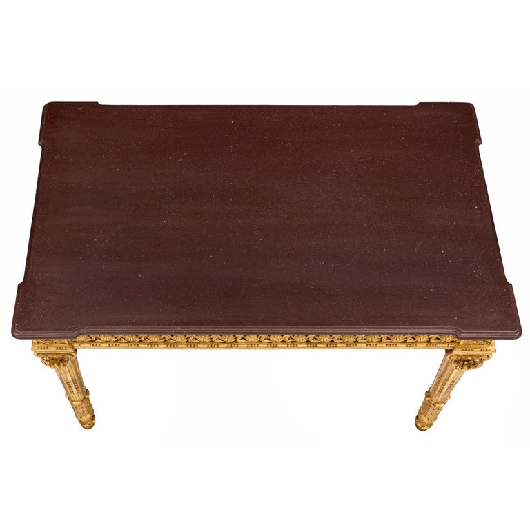 French 19th Century Louis XVI St. Giltwood and Porphyry Center Table ...