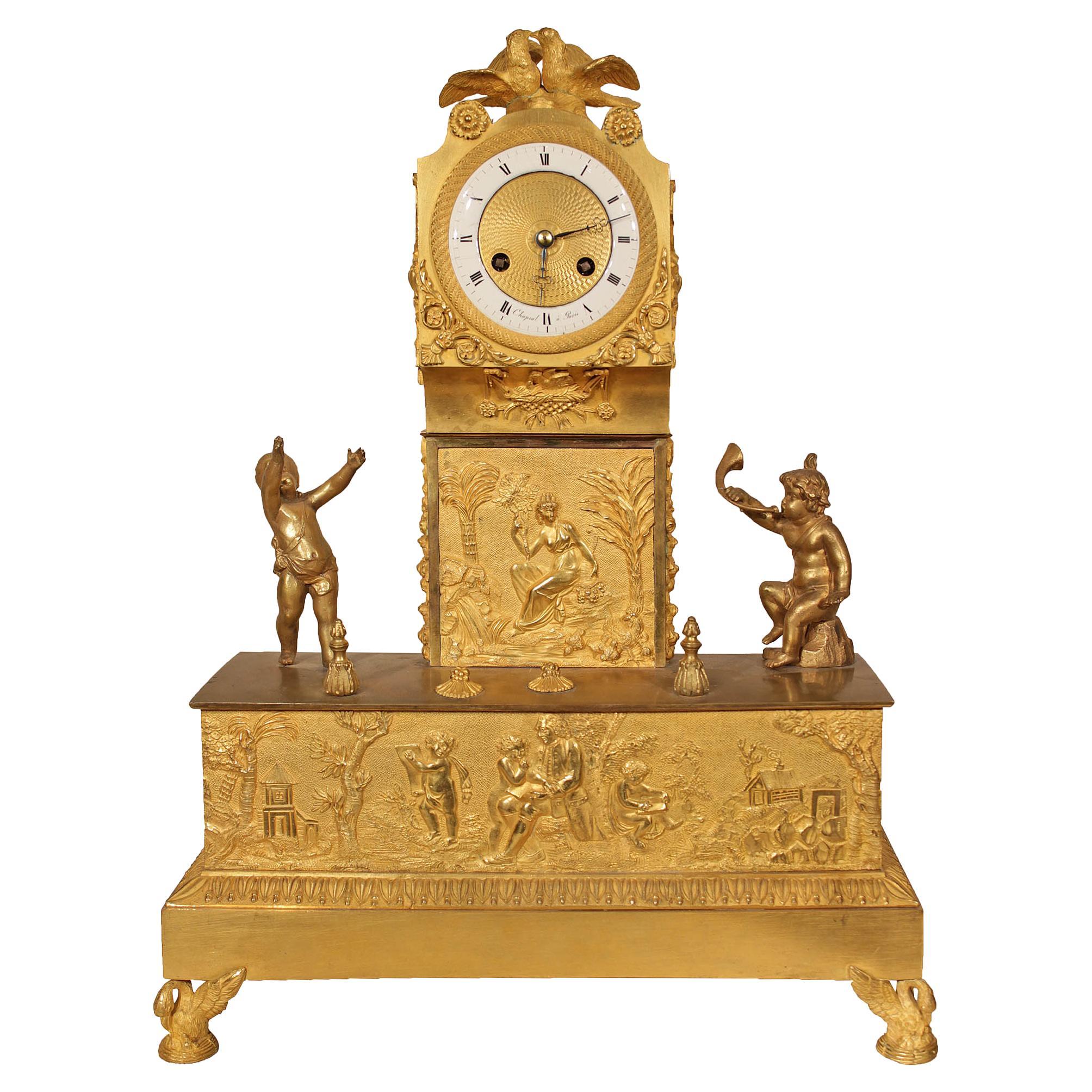 19th Century French Ormolu Bronze Mantel Clock Representing Romantic ...