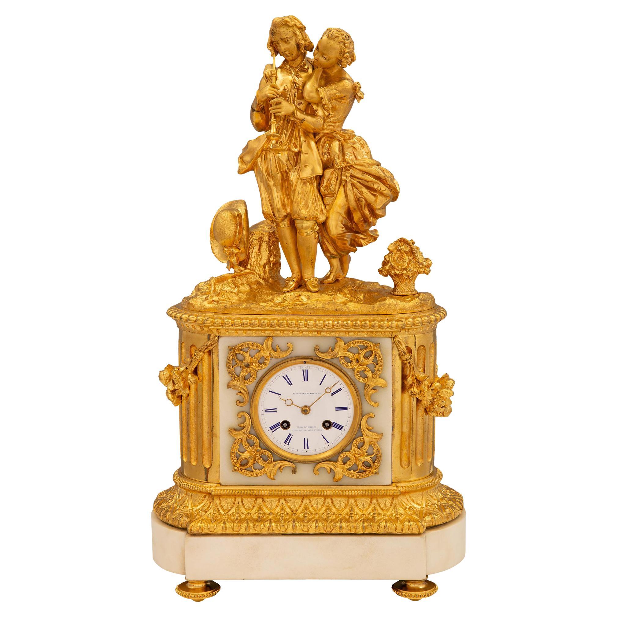 French Empire Antique Clock, Ormolu, Patinated Bronze and Marble For ...