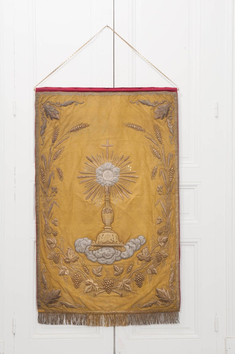 French 19th Century Metallic Embroidered Religious Banner at 1stDibs