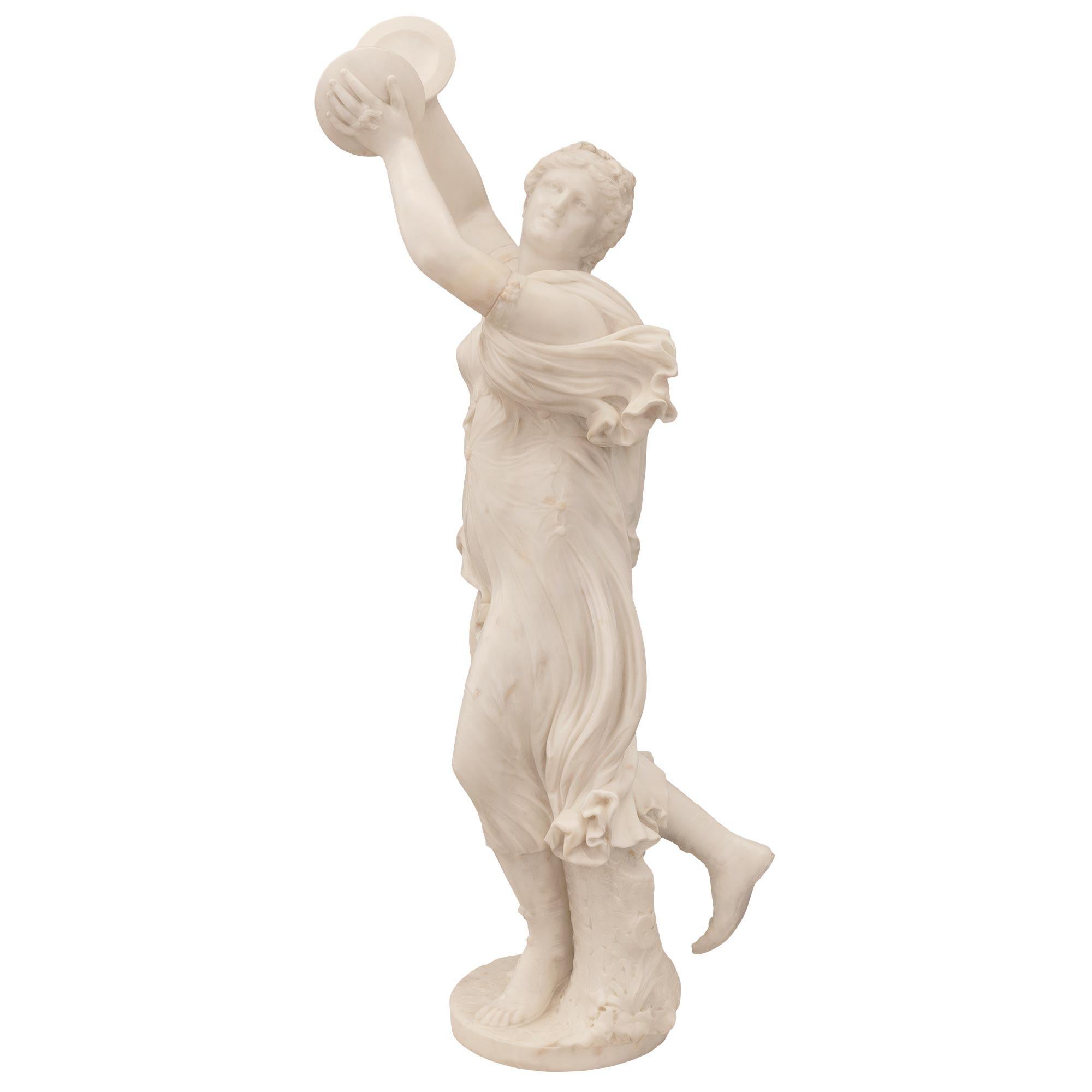White Marble Statue Depicting Classically Draped Female Figure at 1stDibs