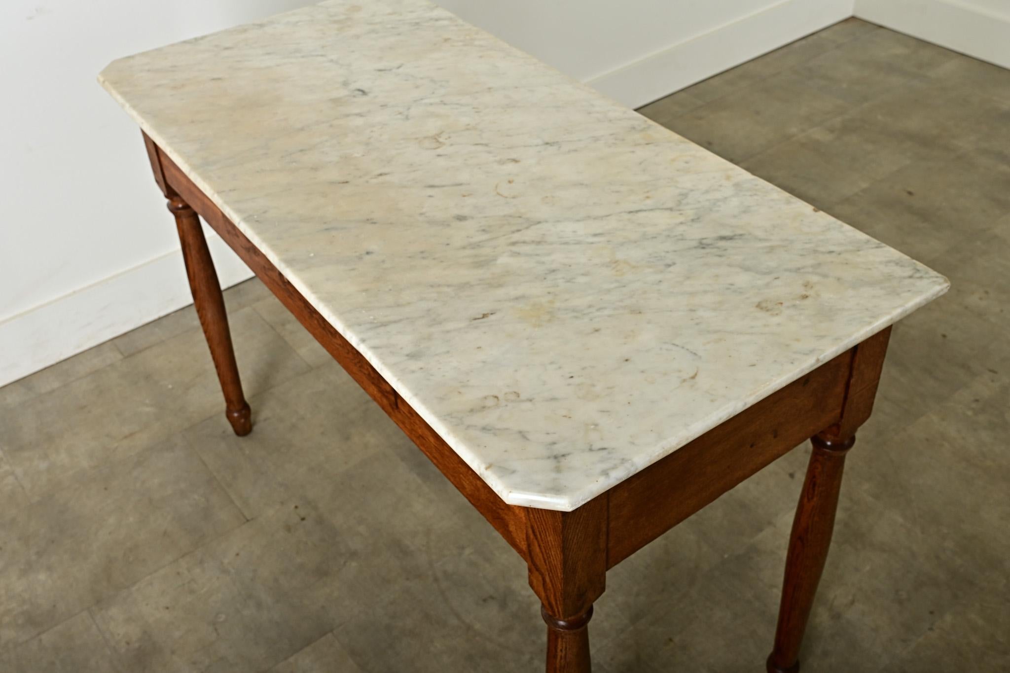 French 19th Century Oak and Marble Work Table at 1stDibs