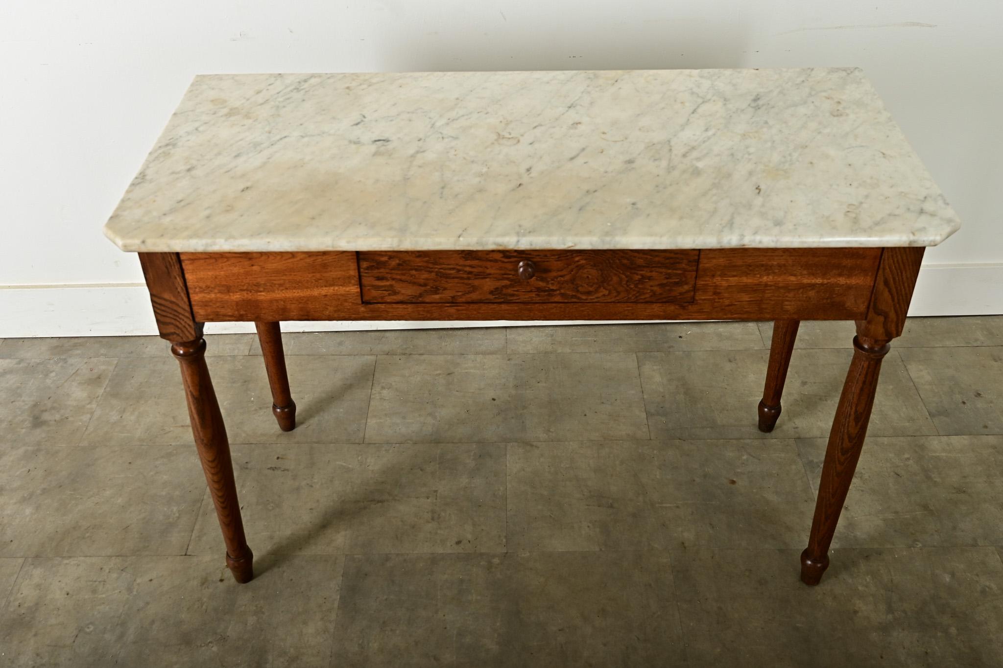 French 19th Century Oak and Marble Work Table at 1stDibs