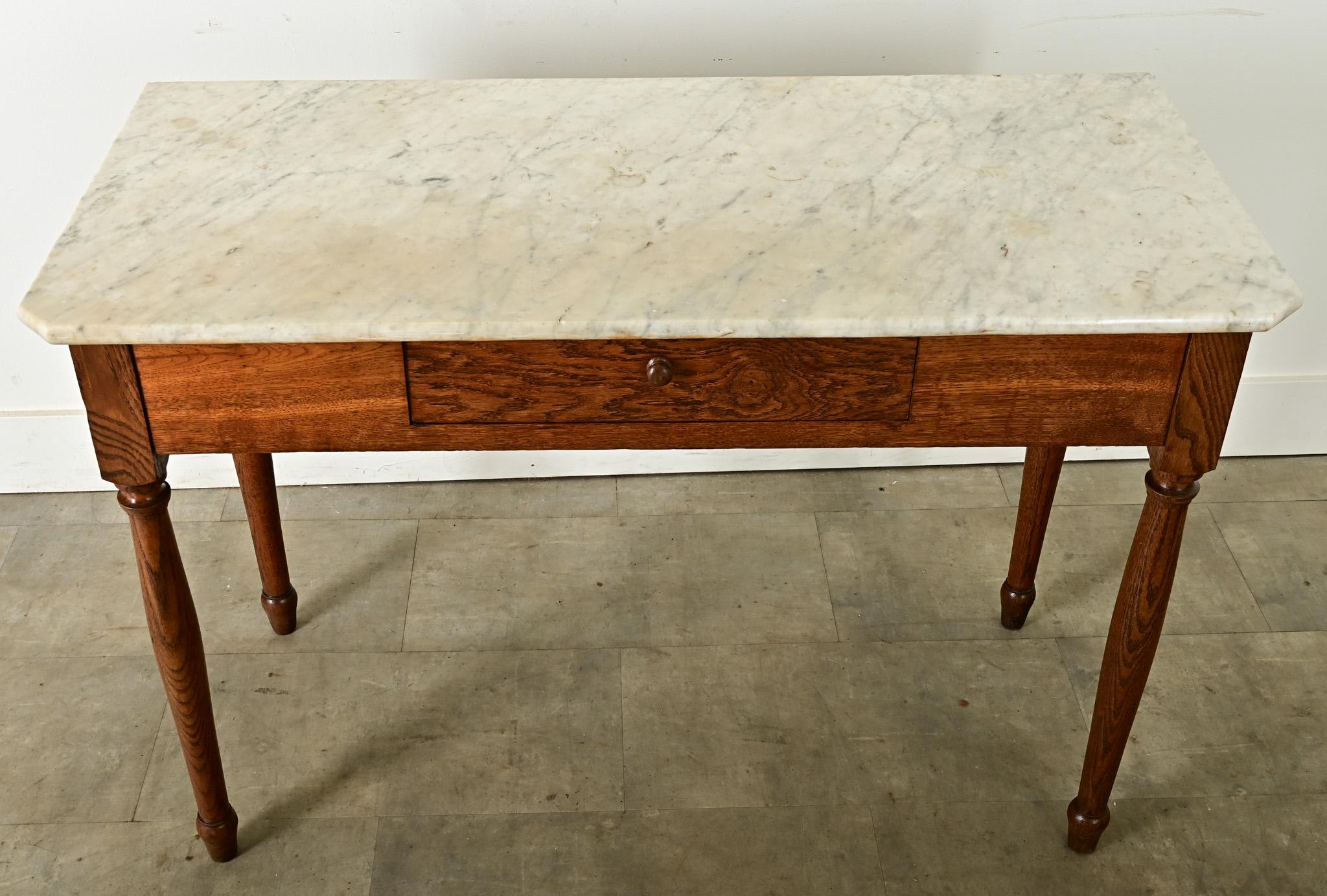 French 19th Century Oak and Marble Work Table at 1stDibs