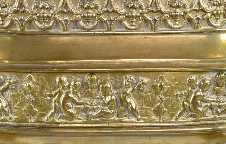 French 19th Century Oval Brass Wine Cooler or Cache Pot with Repoussé ...