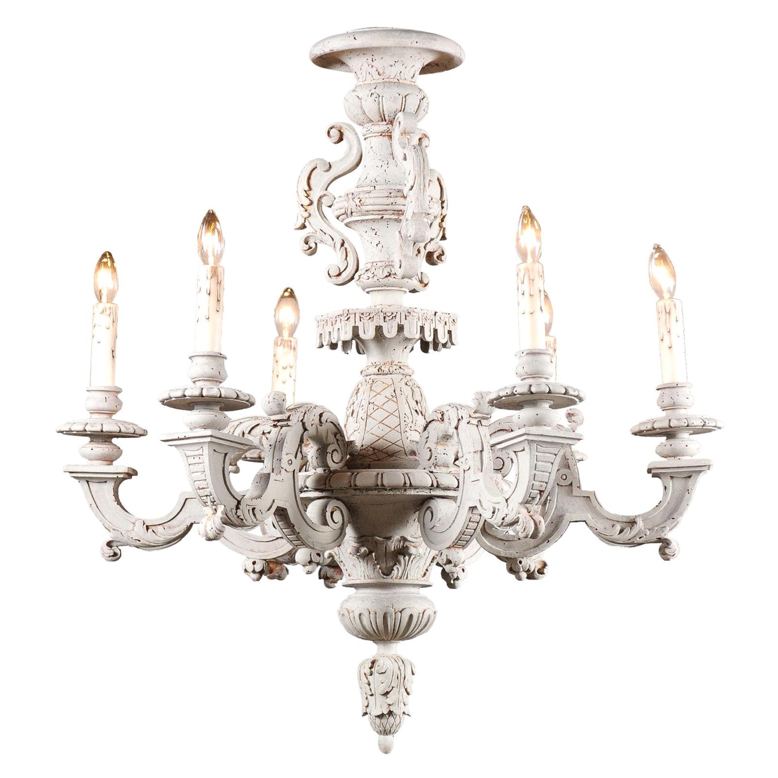 19th Century French Carved and Painted 5-Light Wood Chandelier For Sale ...