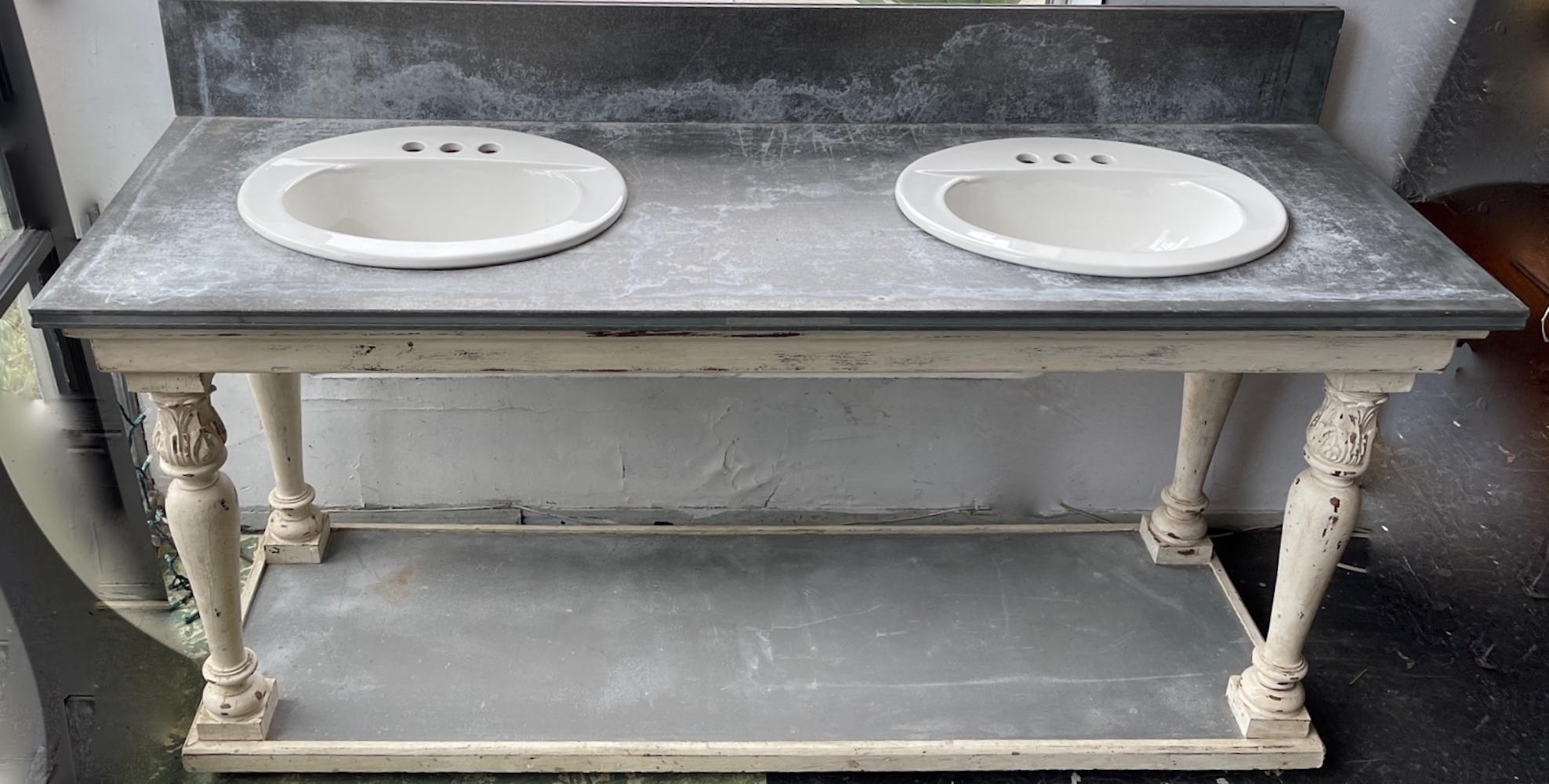 19th Century Dry Sink with Zinc Top and Mustard Paint For Sale at 1stDibs
