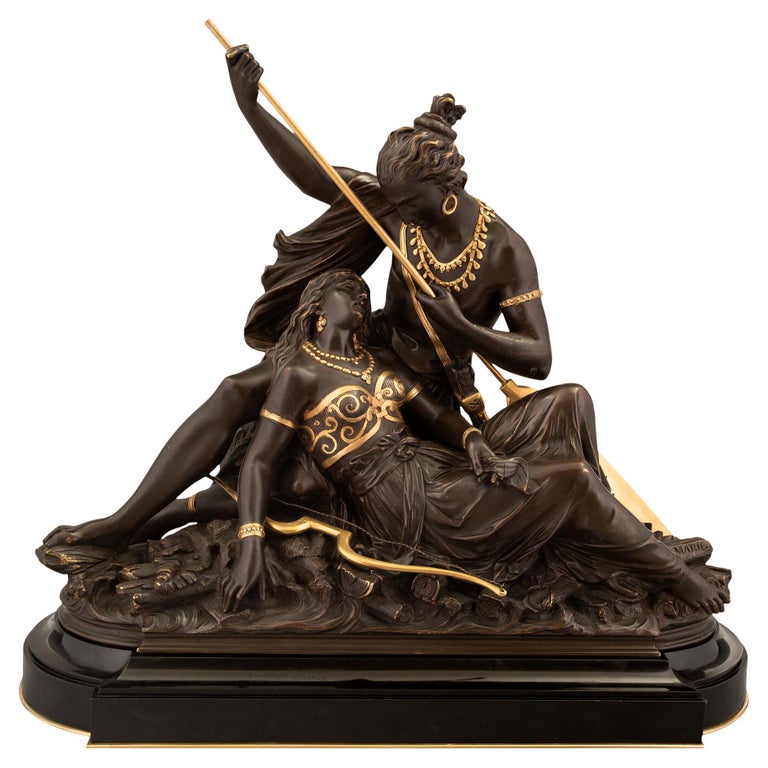 French 19th Century Patinated Bronze and Gilt Statue of Native ...