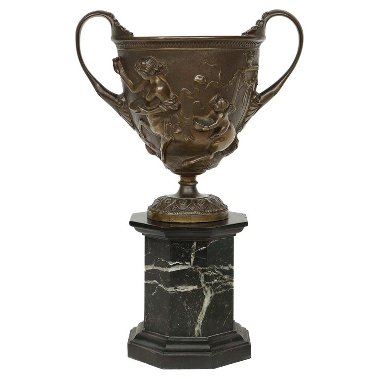 French 19th Century Patinated Bronze Tazza on a Black Belgium Marble ...