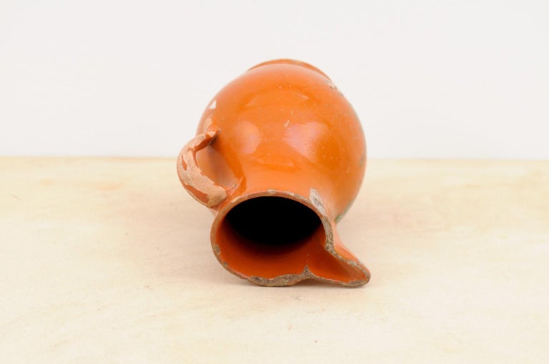 French 19th Century Redware Floral Pitcher with Orange, Cream and Green ...