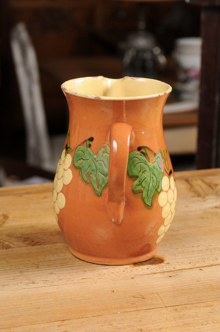 French 19th Century Redware Wine Pitcher with Orange, Cream and Green ...