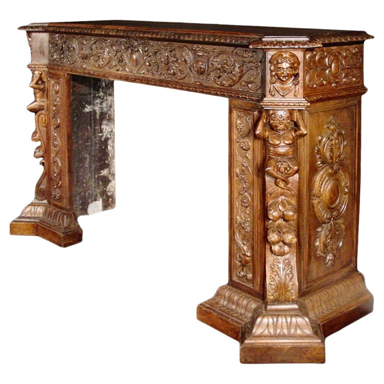 French 19th Century Renaissance Style Walnut Mantel For Sale at 1stDibs