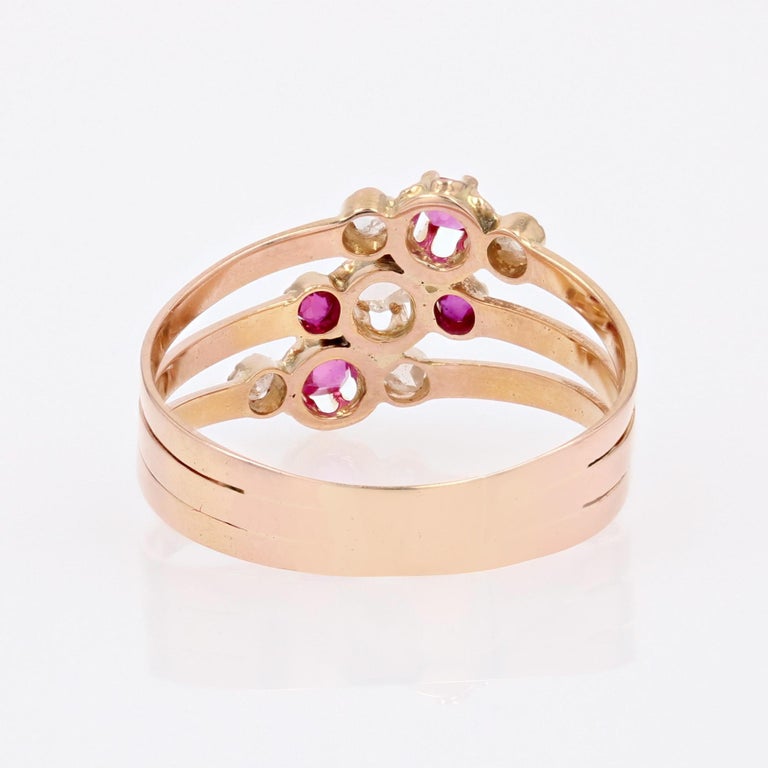 French 19th Century Ruby Diamonds 18 Karat Rose Gold 3 Rings Ring For ...