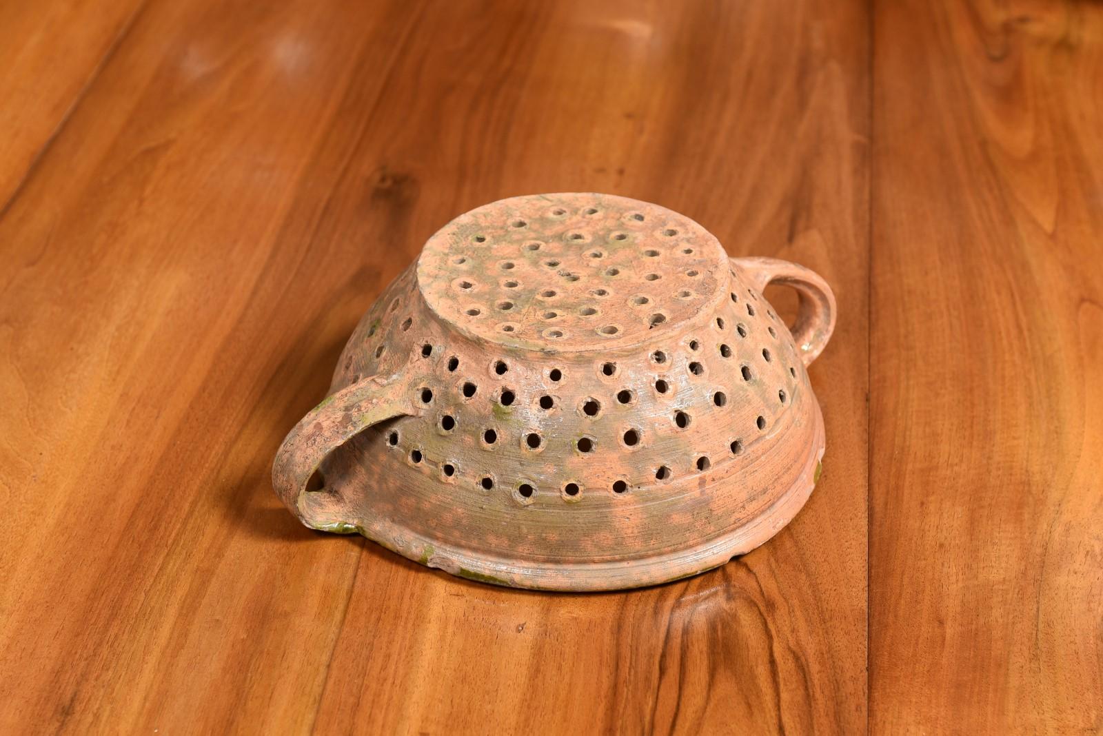 French 19th Century Rustic Pottery Colander Strainer with Green Glaze ...