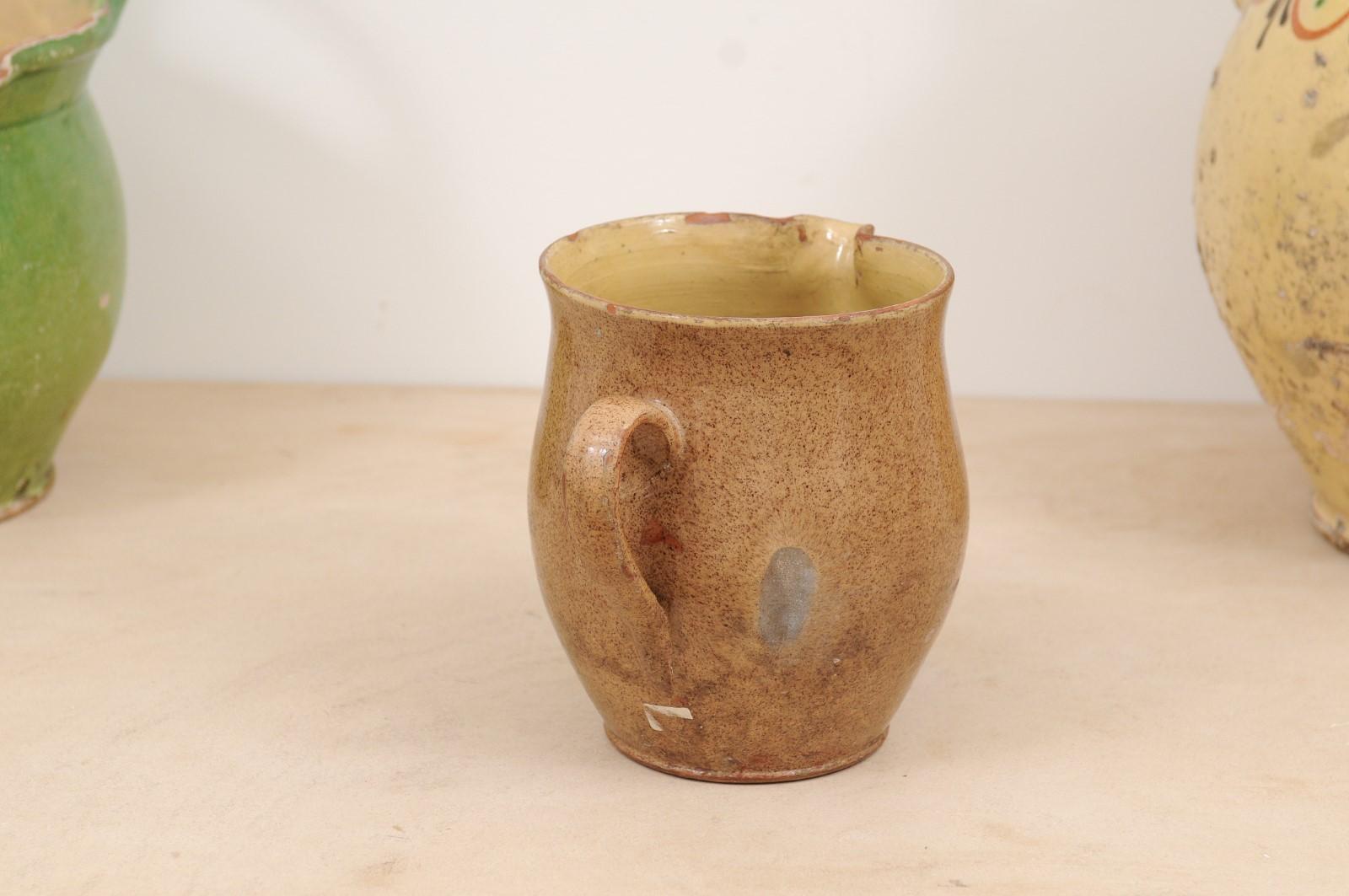 French 19th Century Rustic Pottery Pitcher with Mustard Glaze and Blue ...