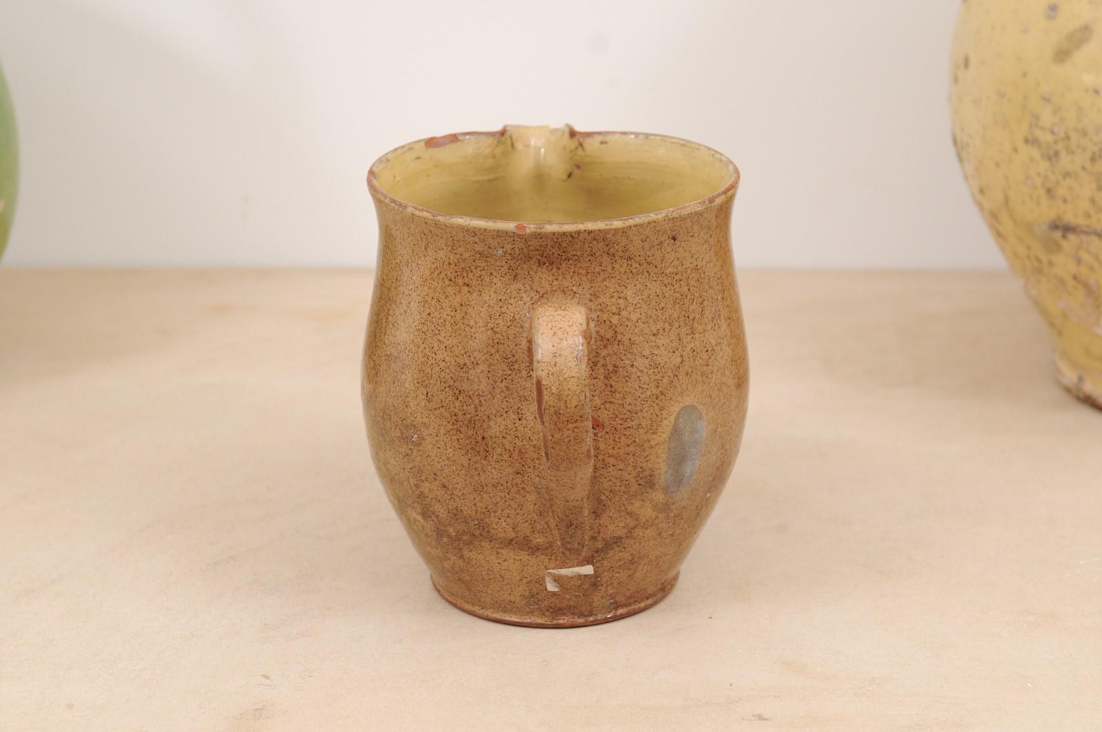 French 19th Century Rustic Pottery Pitcher with Mustard Glaze and Blue ...