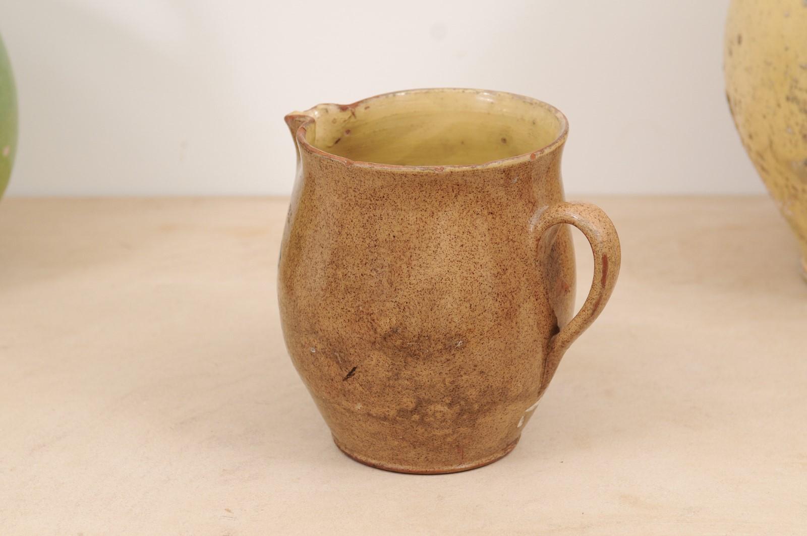 French 19th Century Rustic Pottery Pitcher with Mustard Glaze and Blue ...