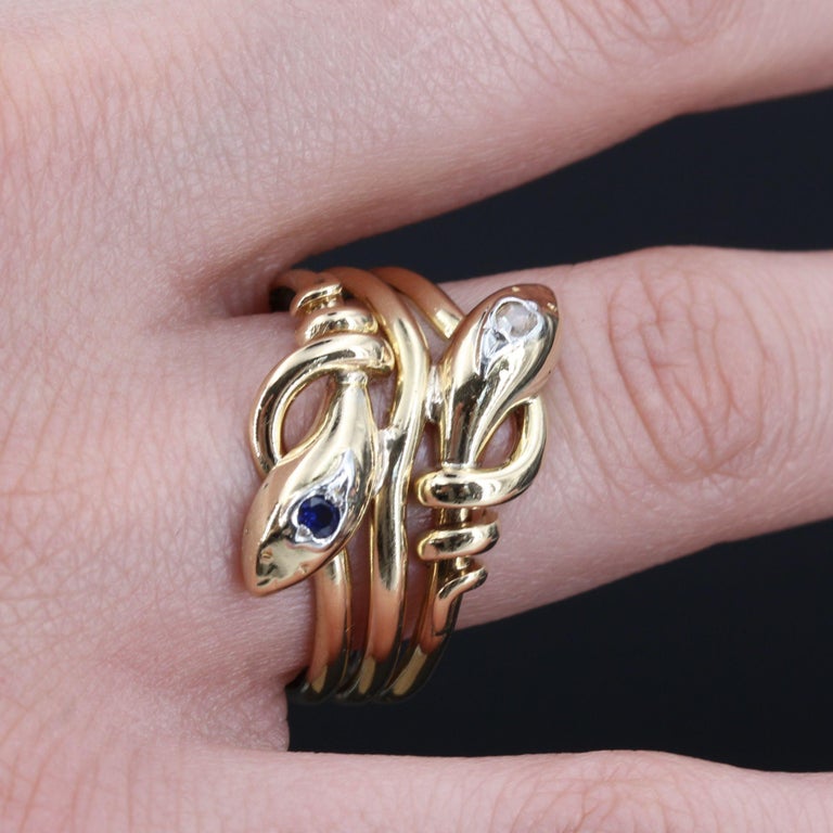 French 19th Century Sapphire Diamond 18 Karat Yellow Gold Snake Men's ...