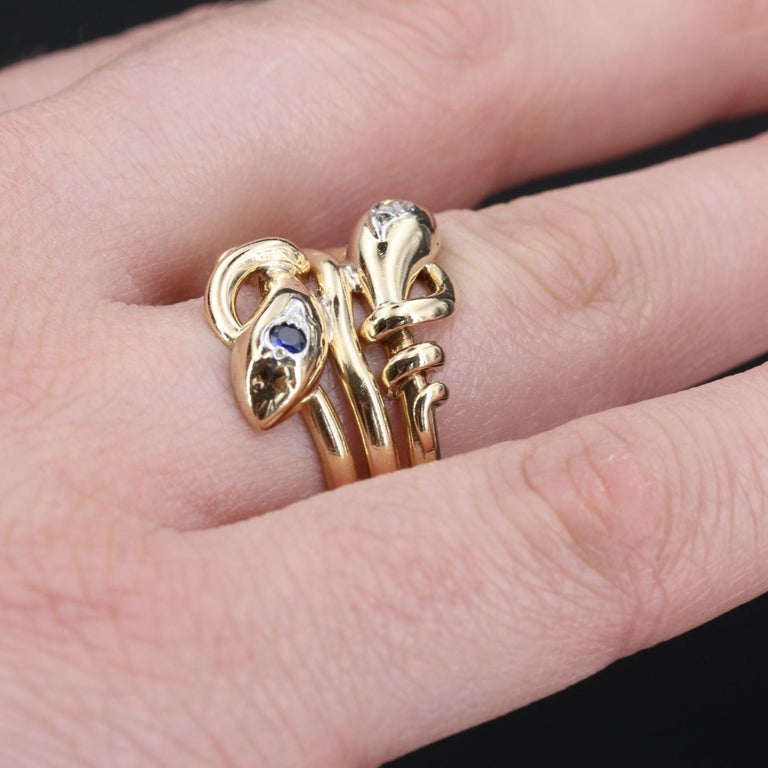 French 19th Century Sapphire Diamond 18 Karat Yellow Gold Snake Men's ...