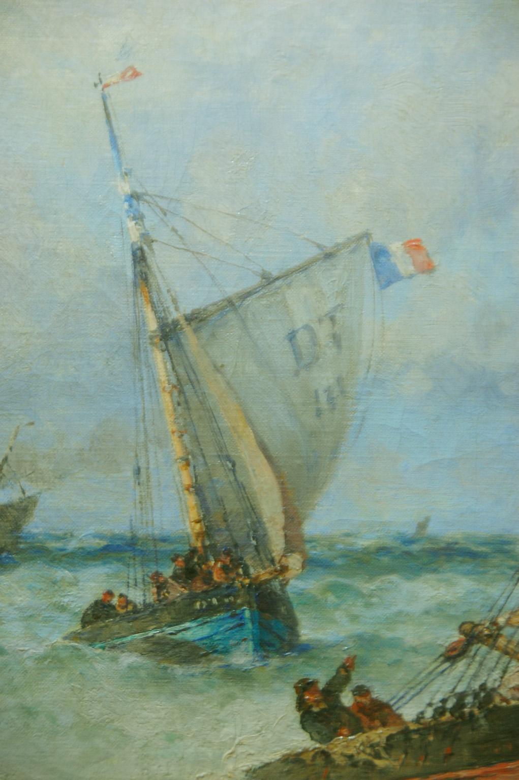 French 19th Century Theodor Weber Oil Painting "Fishing Boats Coming ...