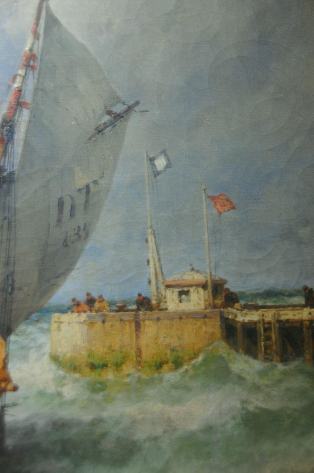 French 19th Century Theodor Weber Oil Painting "Fishing Boats Coming ...