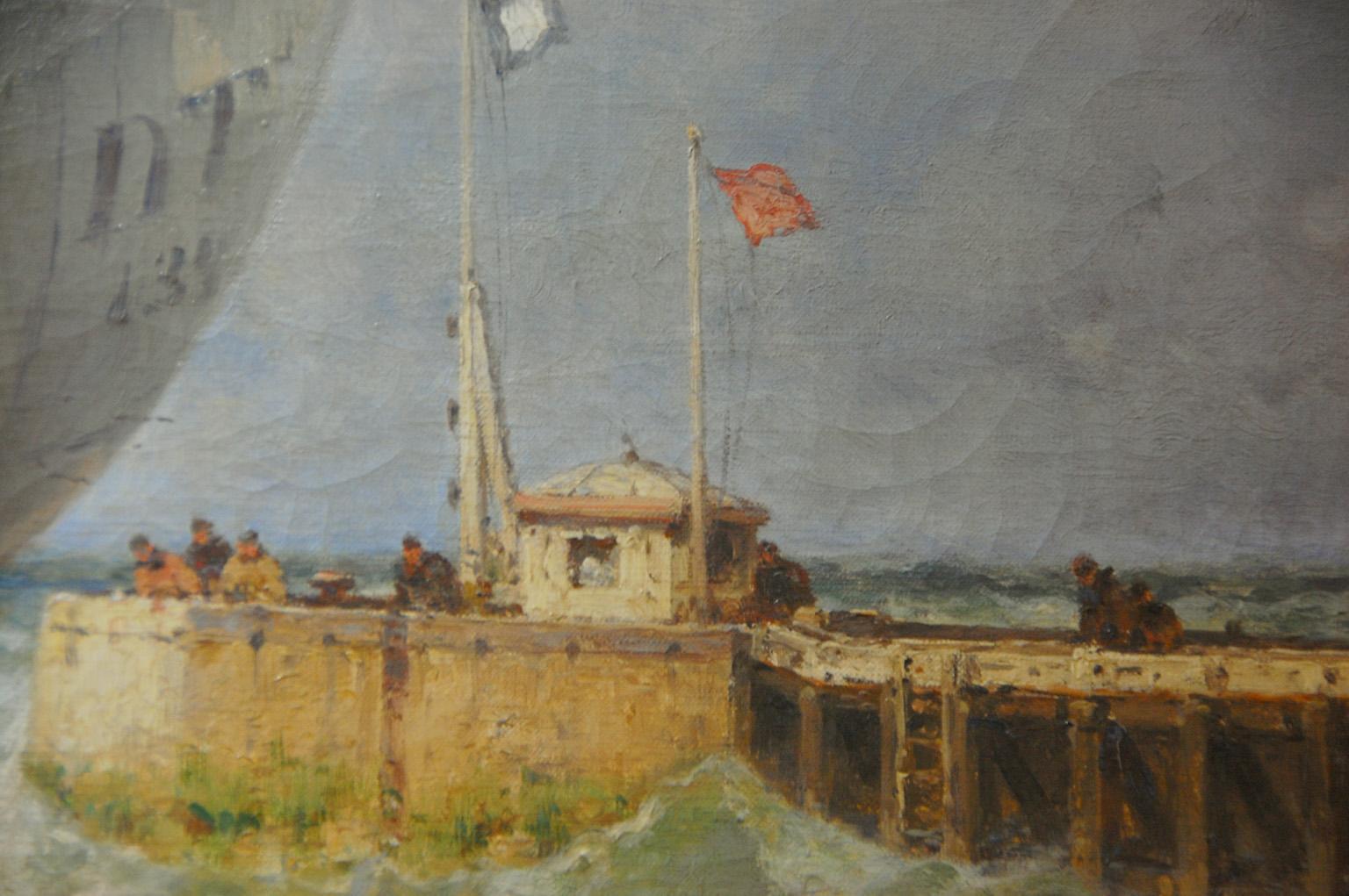 French 19th Century Theodor Weber Oil Painting "Fishing Boats Coming ...