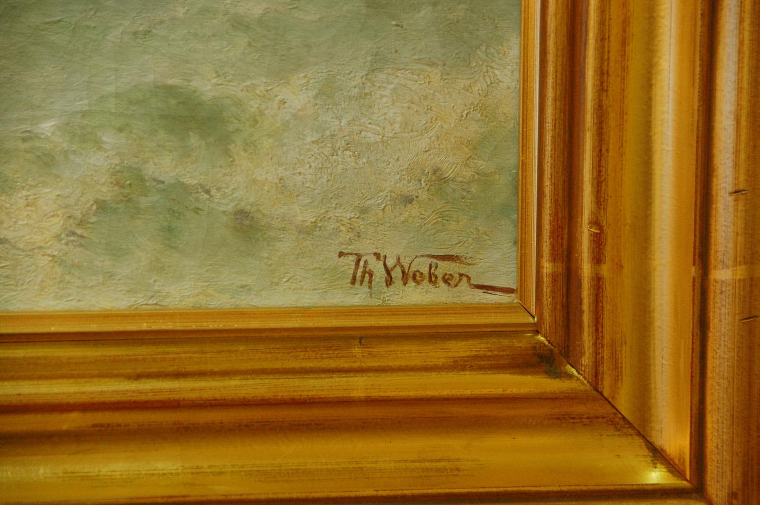 French 19th Century Theodor Weber Oil Painting "Fishing Boats Coming ...