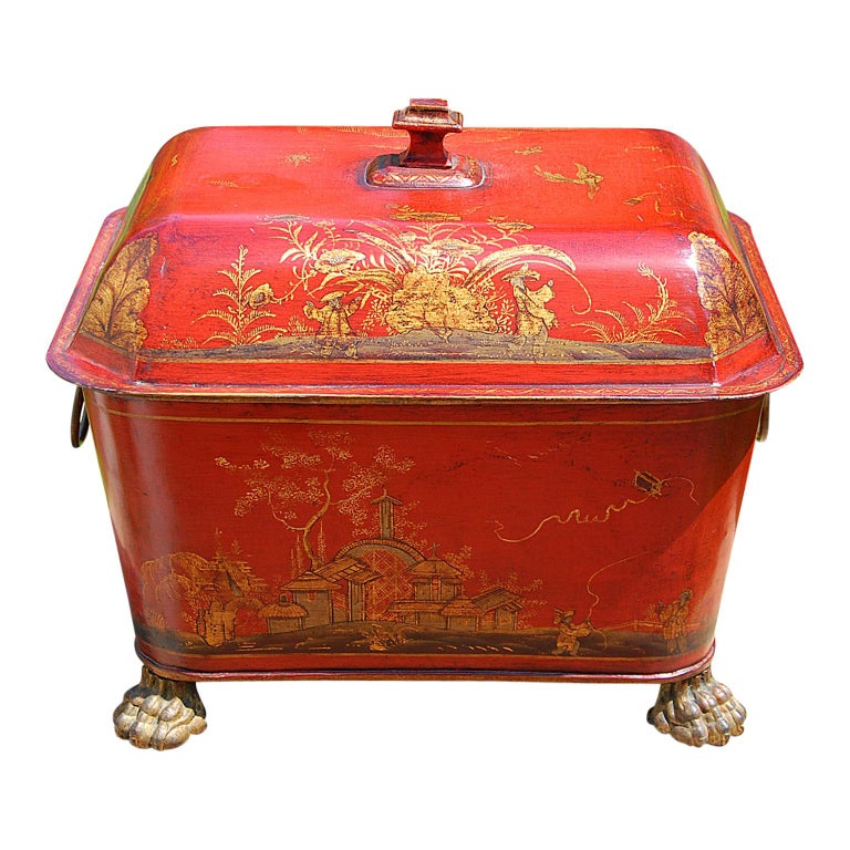 French 19th Century Tole Coal Bin with Chinoiserie Decoration at 1stDibs