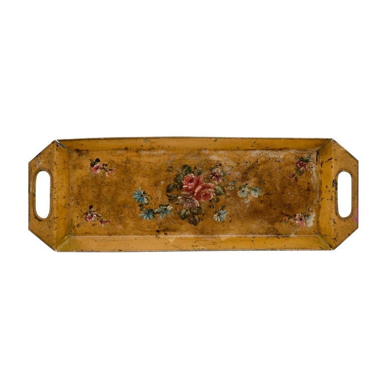 French 19th Century Tole Tray with Hand-Painted Floral Decor and ...