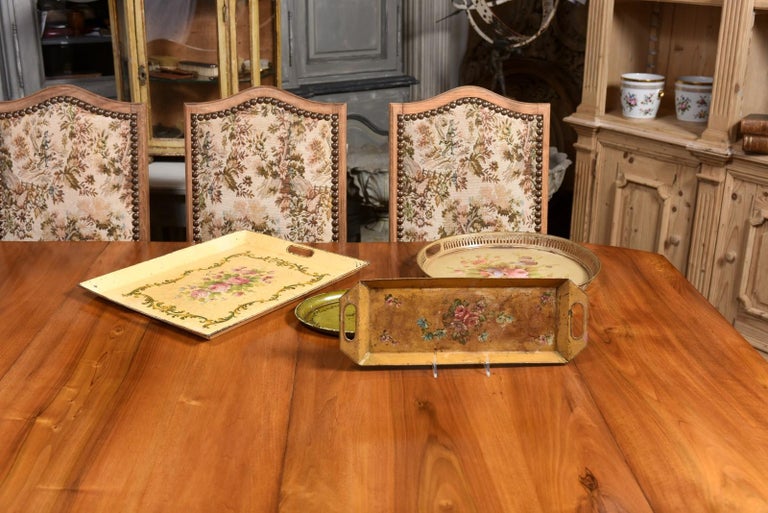 French 19th Century Tole Tray with Hand-Painted Floral Decor and ...