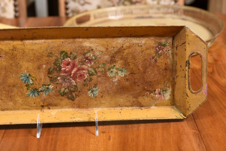 French 19th Century Tole Tray with Hand-Painted Floral Decor and ...