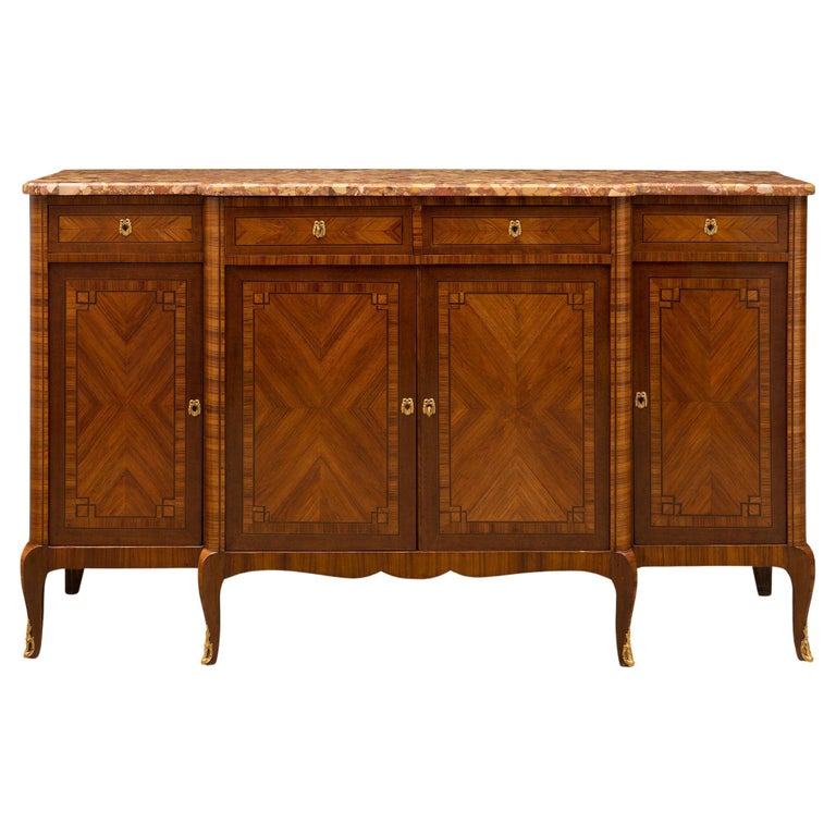 French 19th Century Transitional Style Tulipwood, Kingwood and Marble ...