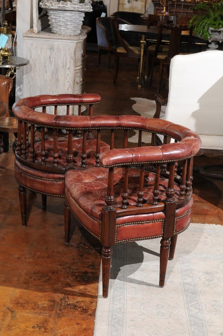 French 19th Century Tufted Leather Tête-à-Tête Conversation Bench with ...