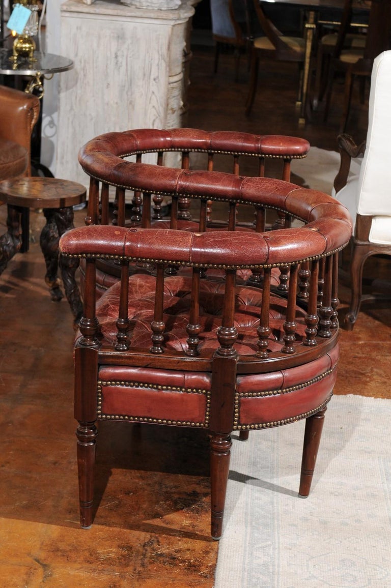 French 19th Century Tufted Leather Tête-à-Tête Conversation Bench with ...