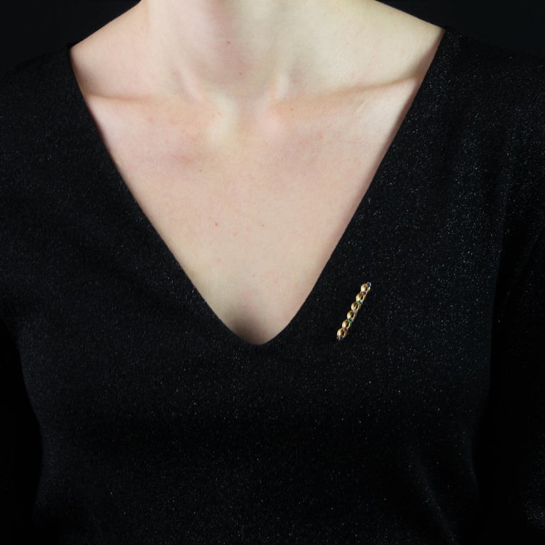 French, 19th Century, Twisted Gemstone Barrette Brooch For Sale at 1stDibs