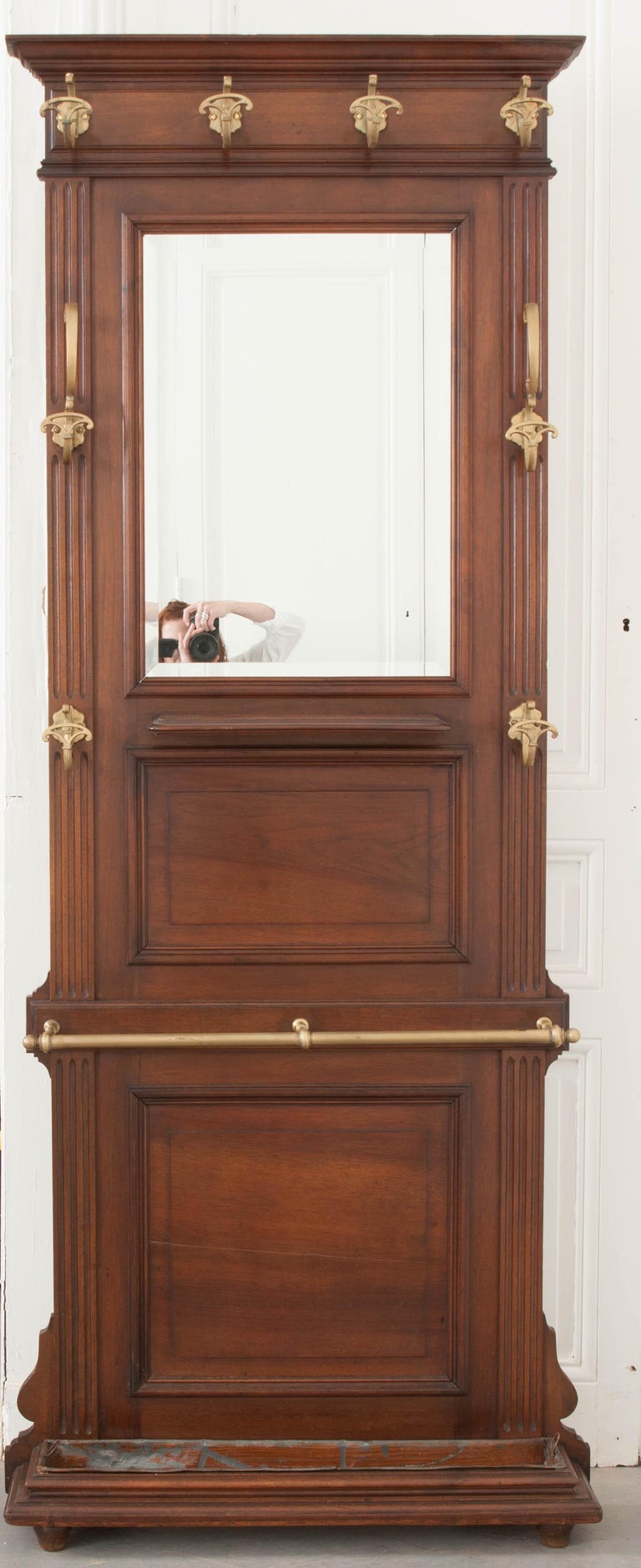 French 19th Century Walnut and Brass Hall Tree at 1stDibs