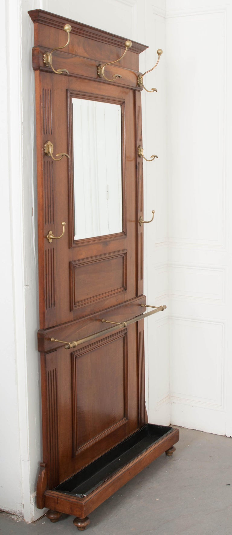 French 19th Century Walnut and Brass Hall Tree at 1stDibs